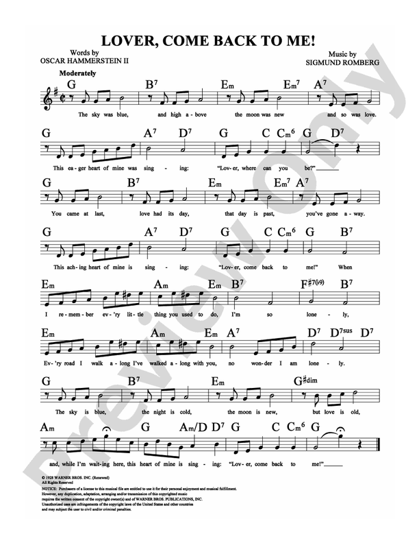 Lover, Come Back To Me!: Lead Sheet: Nat King Cole - Digital Sheet ...