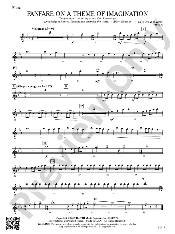 Fanfare on a Theme of Imagination: Flute: Flute Part: Brian Balmages ...