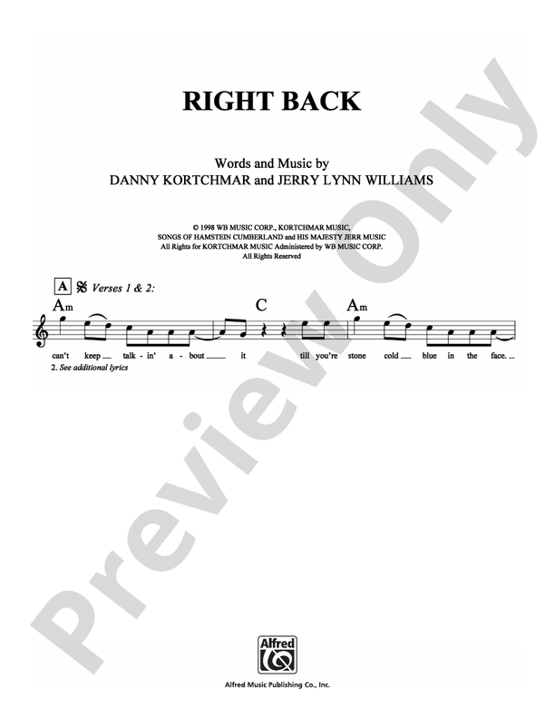 Right Back: Lead Sheet: Jerry Lynn Williams - Digital Sheet Music Download