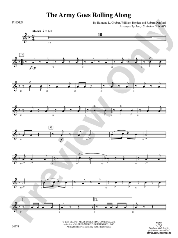 The Army Goes Rolling Along: 1st F Horn: 1st F Horn Part - Digital ...