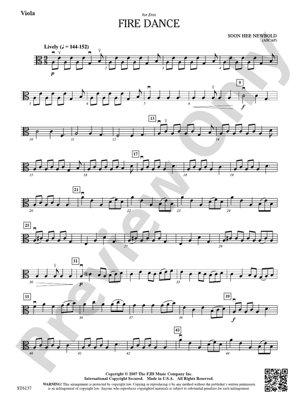 Fire Dance: Viola: Viola Part: Soon Hee Newbold - Digital Sheet Music ...