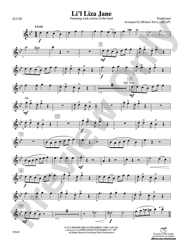 Li'l Liza Jane: Flute: Flute Part - Digital Sheet Music Download