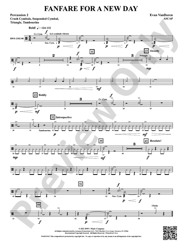 Fanfare for a New Day: 2nd Percussion: 2nd Percussion Part: Evan VanDoren - Digital Sheet Music ...