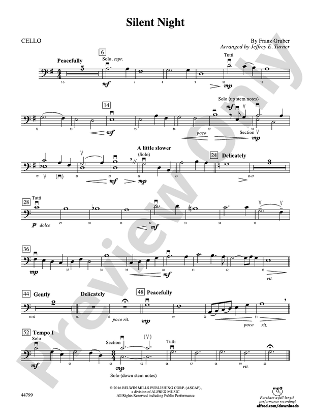 Silent Night: Cello: Cello Part - Digital Sheet Music Download