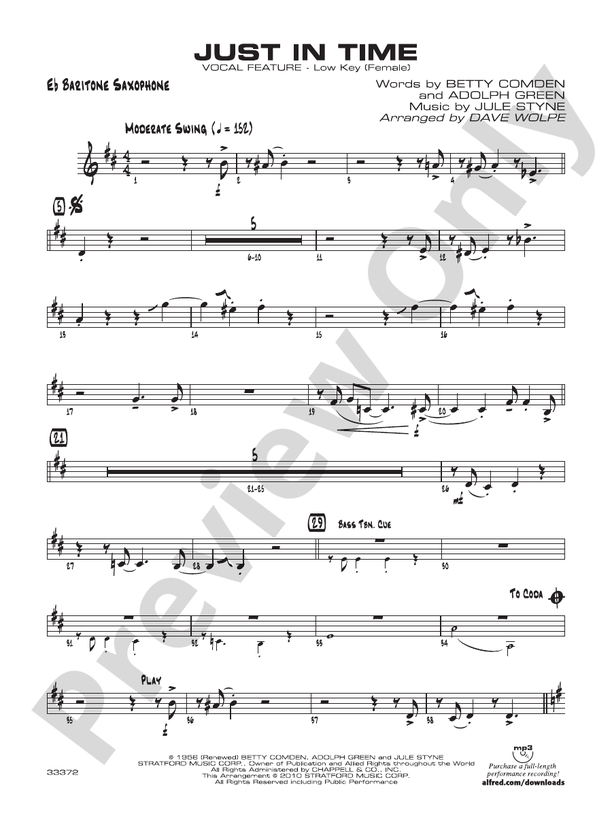 Just in Time: E-flat Baritone Saxophone: E-flat Baritone Saxophone Part - Digital Sheet Music ...