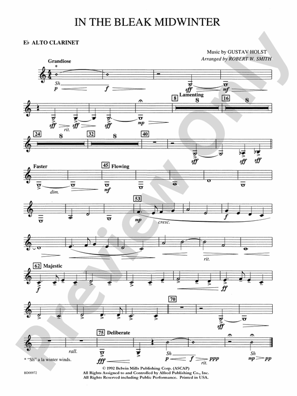 In the Bleak Midwinter: E-flat Alto Clarinet: E-flat Alto Clarinet Part ...