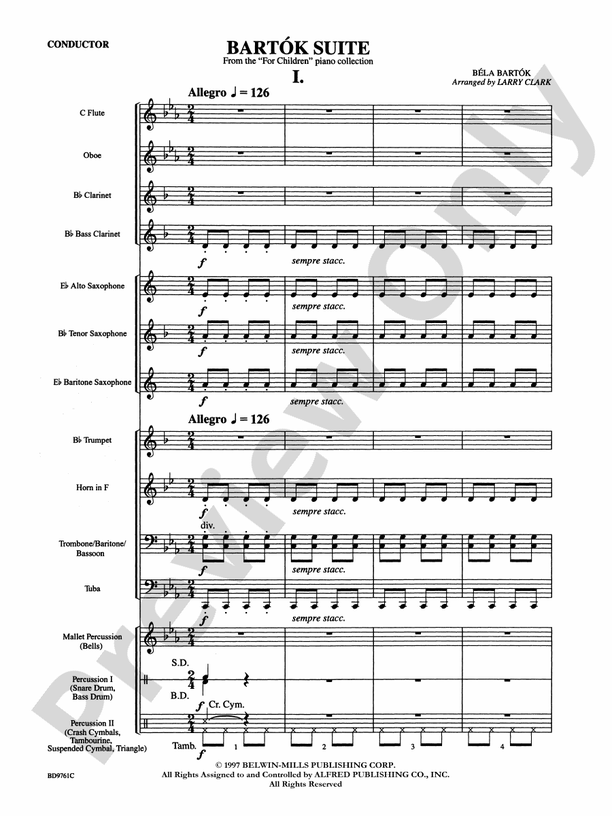 Bartók Suite (from For Children): Concert Band Conductor Score & Parts ...