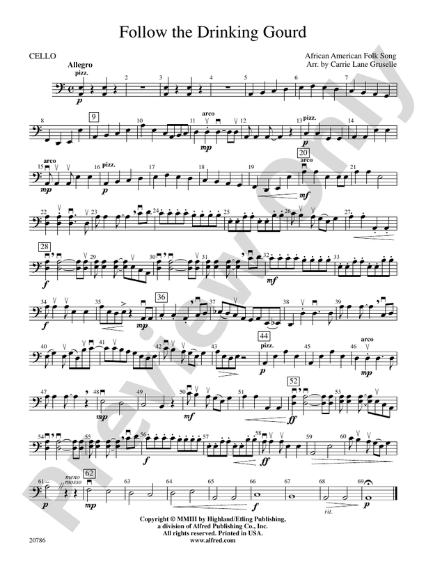 Follow the Drinking Gourd: Cello: Cello Part - Digital Sheet Music Download