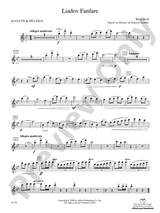 Liadov Fanfare: Flute: Flute Part - Digital Sheet Music Download