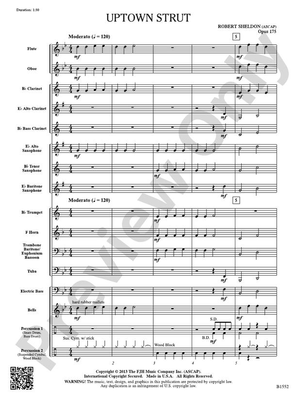 Uptown Strut: Score: Concert Band Score: Robert Sheldon - Digital Sheet Music Download