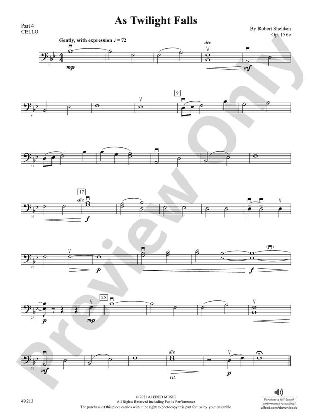 As Twilight Falls: Part 4 - Cello: Part 4 - Cello Part - Digital Sheet Music Download