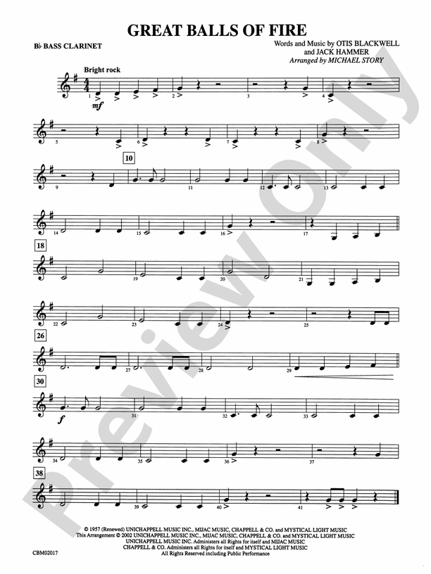 Great Balls of Fire: B-flat Bass Clarinet: B-flat Bass Clarinet Part ...