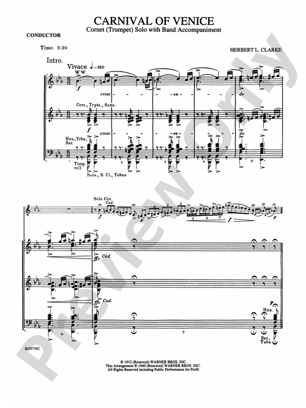 Carnival of Venice (Cornet (Trumpet) Solo with Band Accompaniment ...