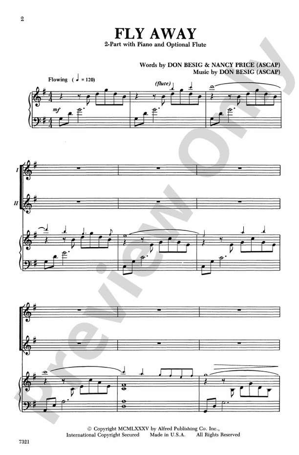 Fly Away: 2-Part Choral Octavo: Don Besig - Digital Sheet Music Download