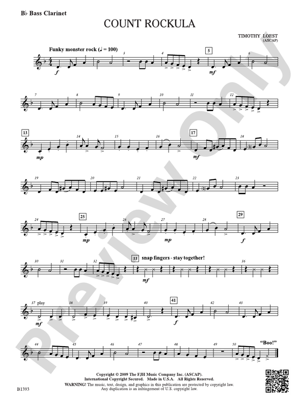 Count Rockula: B-flat Bass Clarinet: B-flat Bass Clarinet Part: Timothy ...