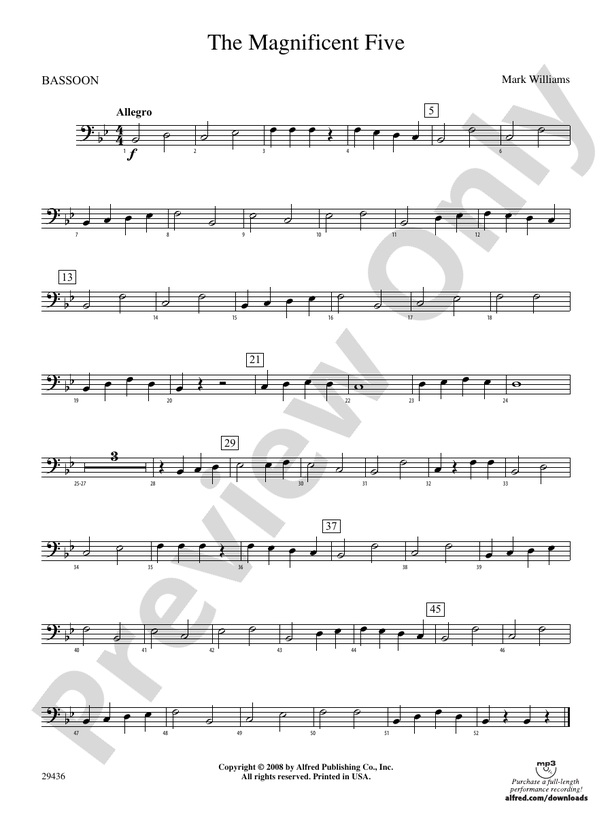 The Magnificent Five: Bassoon: Bassoon Part - Digital Sheet Music Download