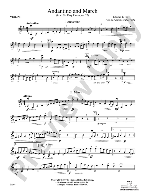 Andantino and March: 1st Violin: 1st Violin Part - Digital Sheet Music ...