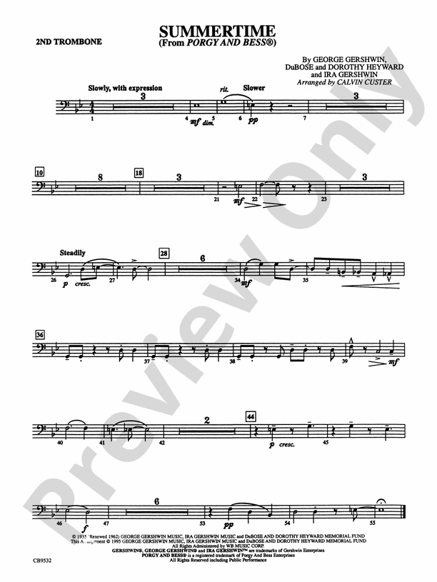 Summertime: 2nd Trombone: 2nd Trombone Part - Digital Sheet Music Download