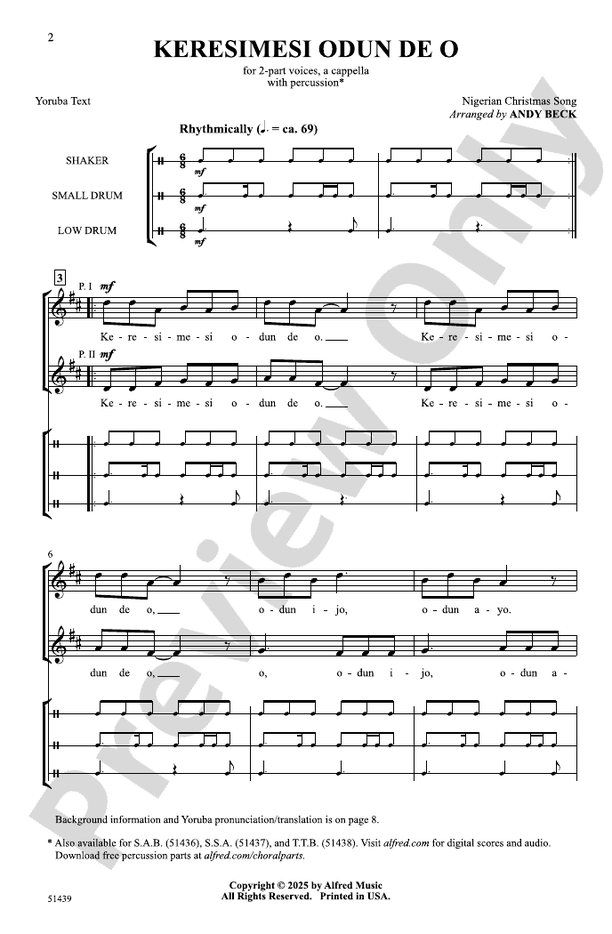 Keresimesi Odun De O: 2-Part a cappella Choral Octavo - Digital Sheet Music Download