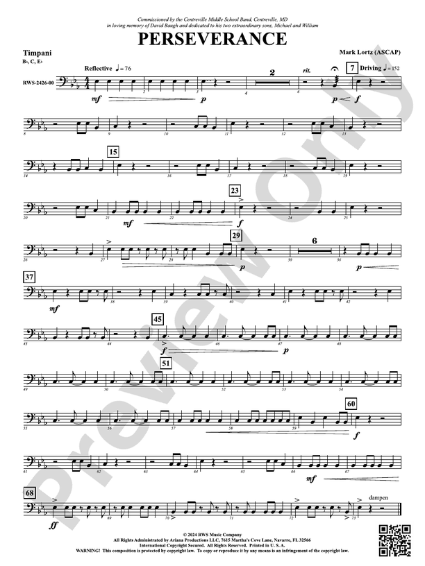 Perseverance: Timpani: Timpani Part: Mark Lortz - Digital Sheet Music ...