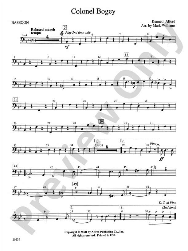 Colonel Bogey: Bassoon: Bassoon Part - Digital Sheet Music Download