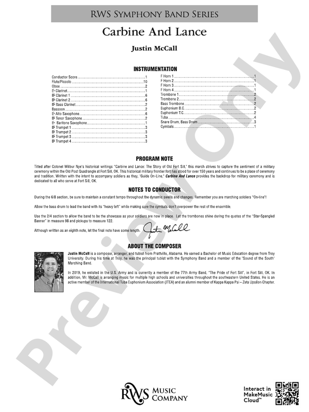 Carbine and Lance: Concert Band Conductor Score & Parts: Justin McCall - Digital Sheet Music ...