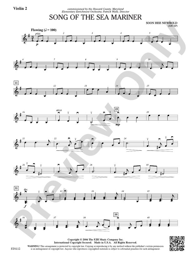 Song of the Sea Mariner: Violin 2: Violin 2 Part: Soon Hee Newbold ...