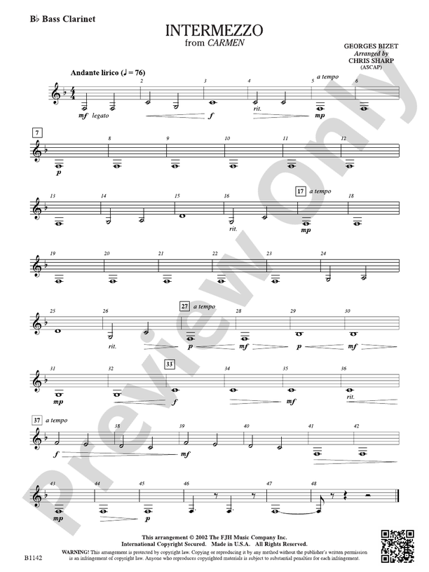 Intermezzo (from Georges Bizet's opera Carmen): B-flat Bass Clarinet: B ...