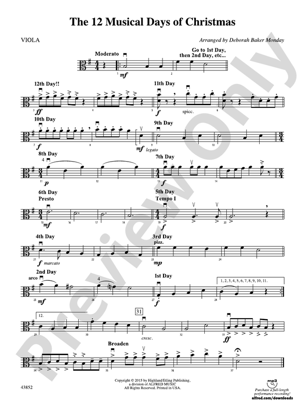 The 12 Musical Days of Christmas: Viola: Viola Part - Digital Sheet ...