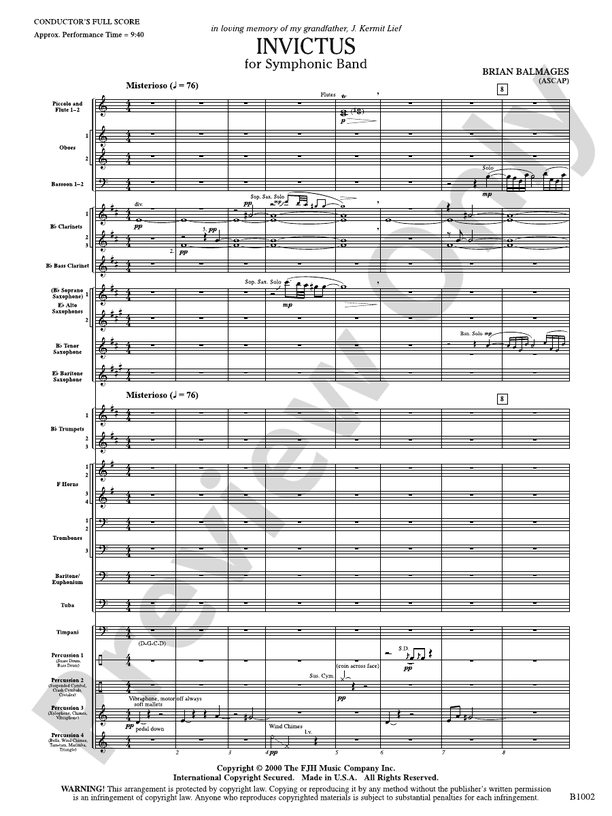 Invictus: Concert Band Conductor Score & Parts: Brian Balmages ...