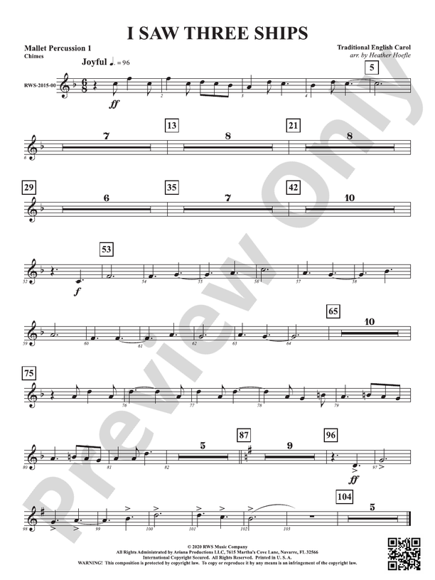 I Saw Three Ships: 1st Mallet Percussion: 1st Mallet Percussion Part ...