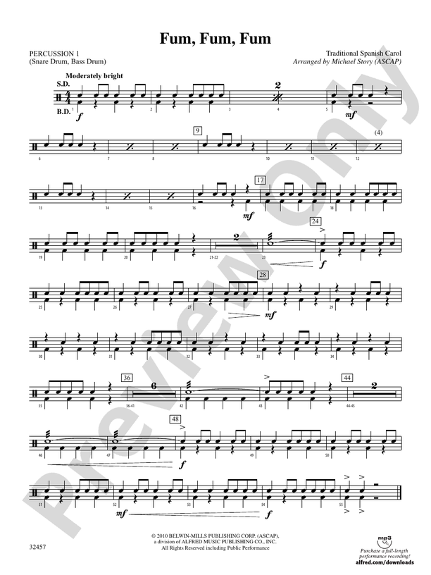 Fum, Fum, Fum: 1st Percussion: 1st Percussion Part - Digital Sheet ...