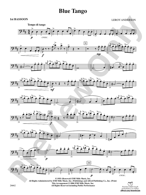 Blue Tango: Bassoon: Bassoon Part - Digital Sheet Music Download
