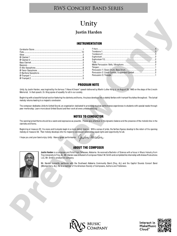 Unity: Score: Concert Band Score: Justin Harden - Digital Sheet Music ...
