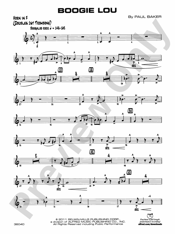Boogie Lou: 1st F Horn: 1st F Horn Part - Digital Sheet Music Download