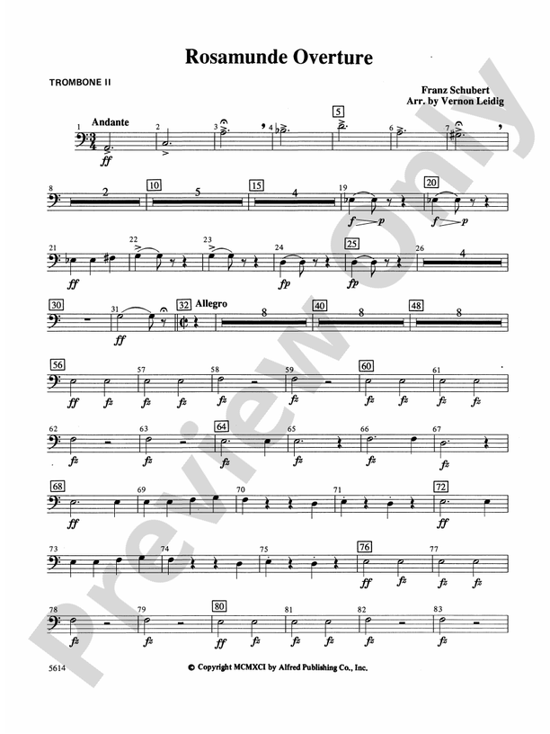 Rosamunde Overture, Opus 26: 2nd Trombone: 2nd Trombone Part - Digital Sheet Music Download