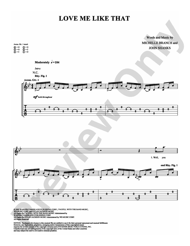 Love Me Like That: Guitar TAB: Michelle Branch - Digital Sheet Music ...
