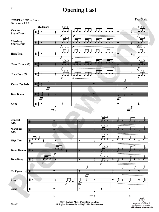 Opening Fast: Percussion Ensemble Conductor Score & Parts: Paul Smith ...