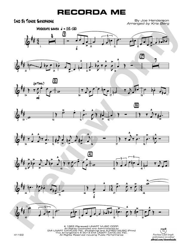 Recorda me: 2nd B-flat Tenor Saxophone: 2nd B-flat Tenor Saxophone Part ...