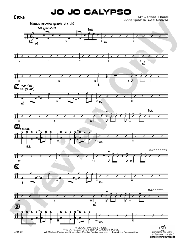 Jo Jo Calypso: Drums: Drums Part - Digital Sheet Music Download
