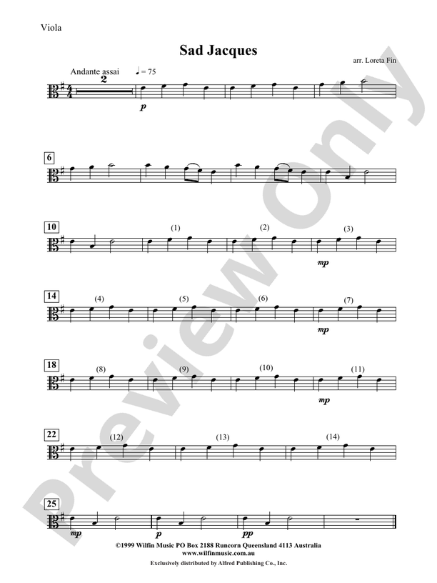 Sad Jacques: Viola: Viola Part - Digital Sheet Music Download