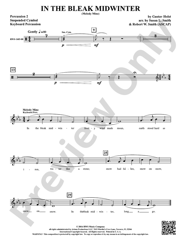 In the Bleak Midwinter: 2nd Percussion: 2nd Percussion Part: Gustav ...