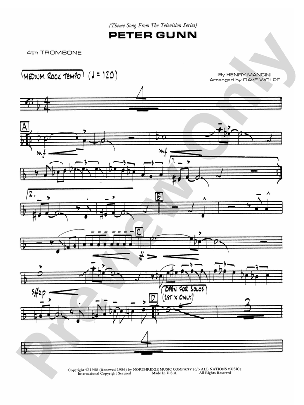 Peter Gunn: 4th Trombone: 4th Trombone Part - Digital Sheet Music Download