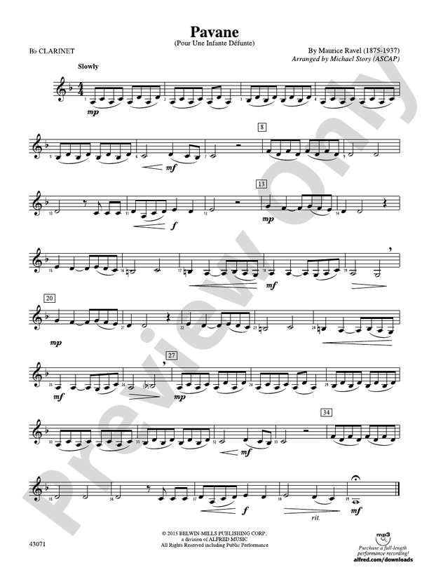 Pavane: 1st B-flat Clarinet: 1st B-flat Clarinet Part - Digital Sheet ...