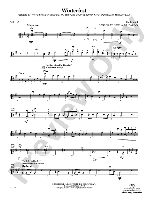 Winterfest: Viola: Viola Part - Digital Sheet Music Download