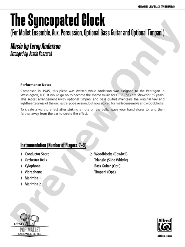 The Syncopated Clock: Percussion Ensemble Conductor Score & Parts ...
