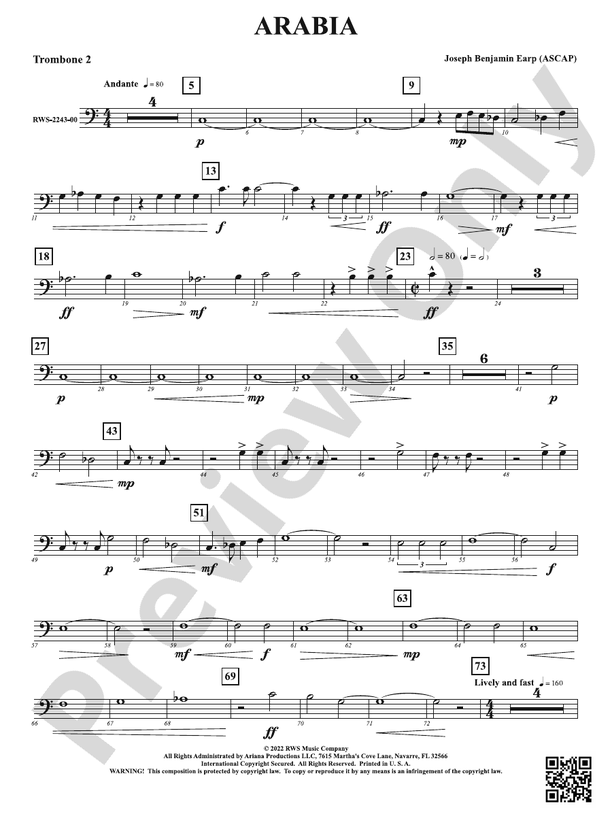 Arabia: 2nd Trombone: 2nd Trombone Part: Joseph Benjamin Earp - Digital Sheet Music Download