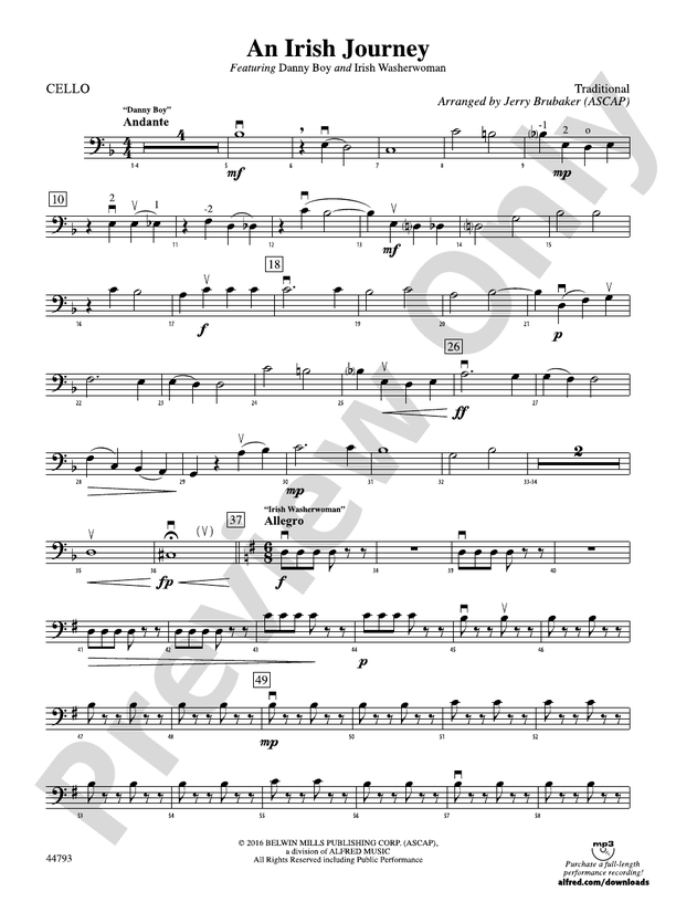 An Irish Journey: Cello: Cello Part - Digital Sheet Music Download