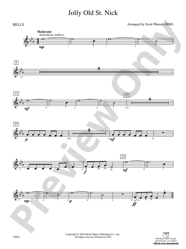 Jolly Old St. Nick: Bells: Bells Part - Digital Sheet Music Download