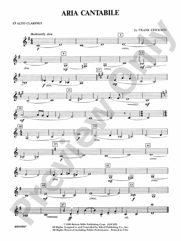 Aria Cantabile: E-flat Alto Clarinet: E-flat Alto Clarinet Part - Digital Sheet Music Download